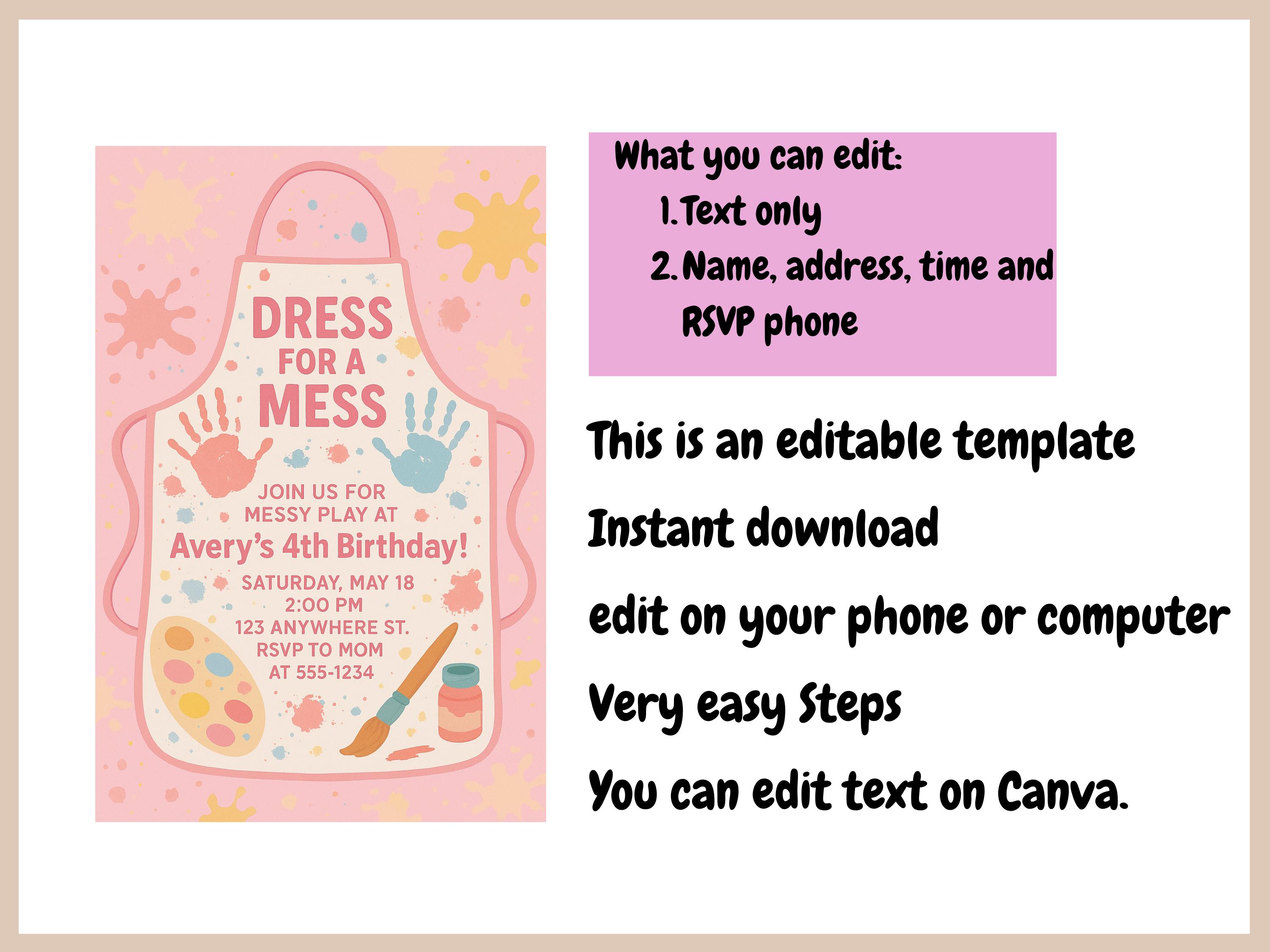 Messy Play Birthday Invitation – Sensory Girls Party Fun, Creative Kids ...