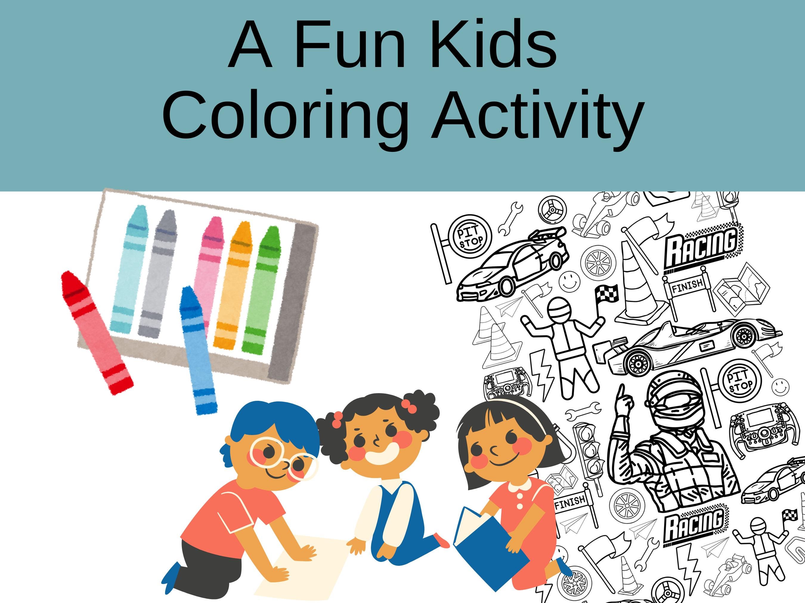 Racing Car Easy Coloring Poster for Kids, Printable Coloring Sheet for ...