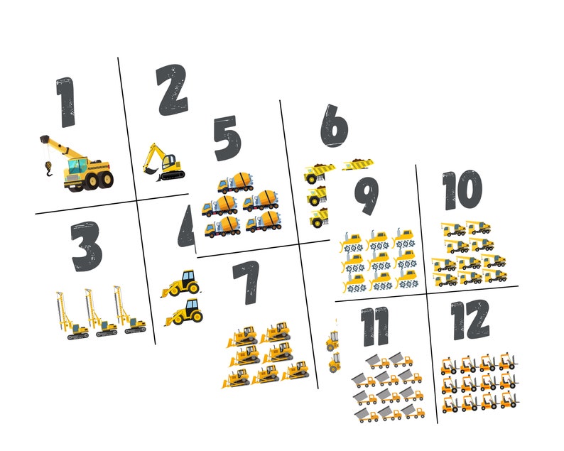 Construction Number Flashcards, Counting Cards, Printable 0-20 Learning ...