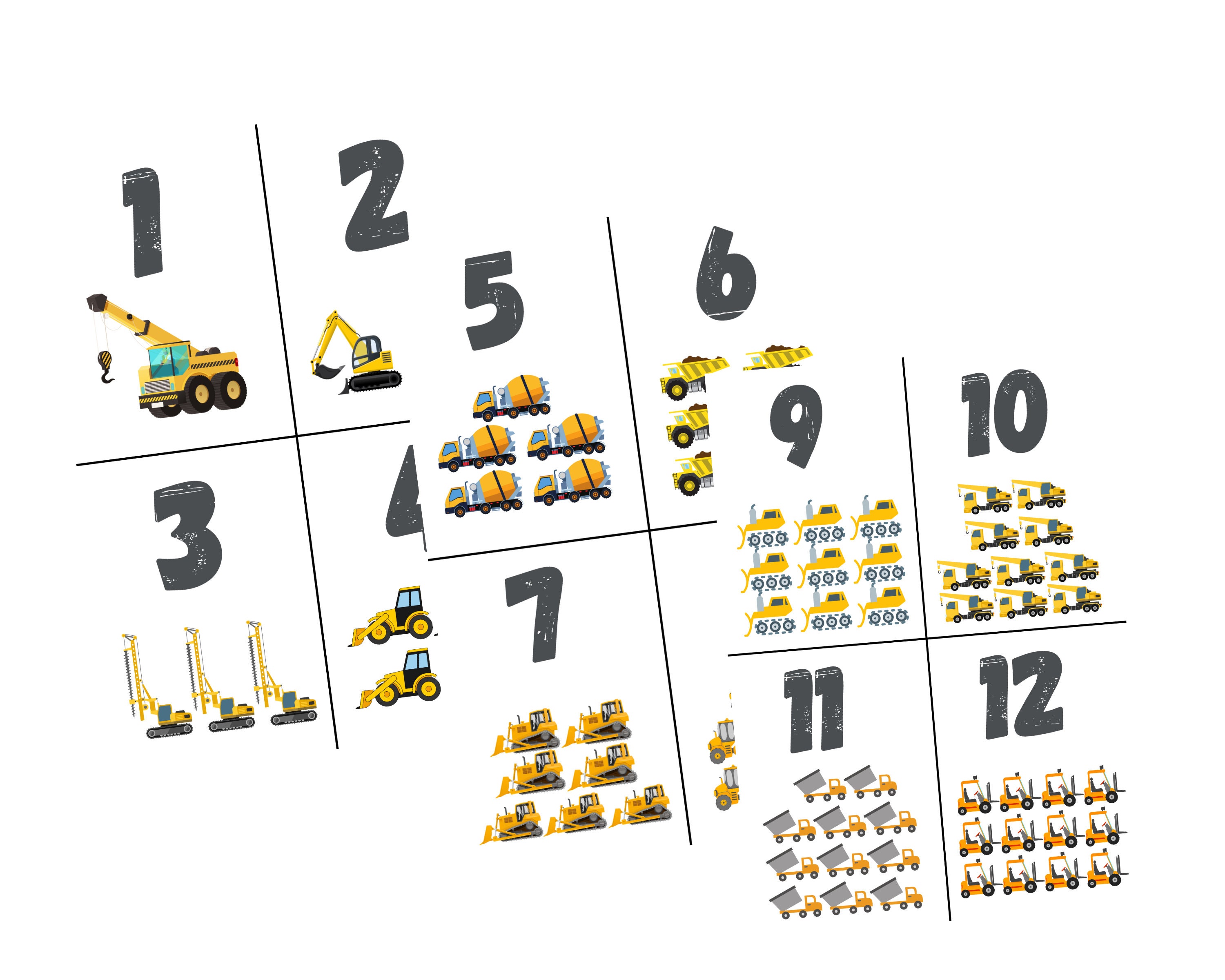 Construction Number Flashcards, Counting Cards, Printable 0-20 Learning ...