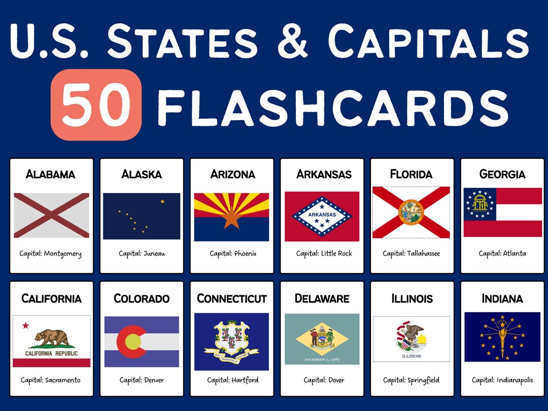 US States Flash Cards, Geography Learning Flag, American Heritage Month ...