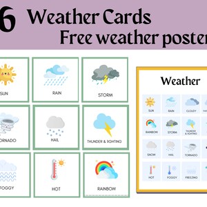 16 Weather Flashcards + Weather Poster ,pre-school Cards ,rainbow ...