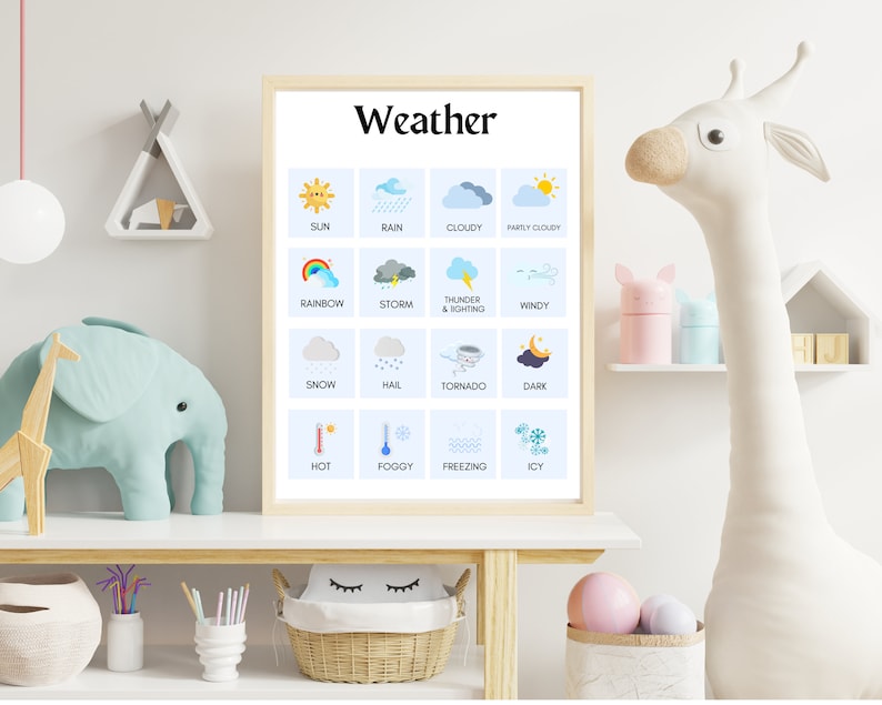 16 Weather Flashcards + Weather Poster ,pre-school Cards ,rainbow ...