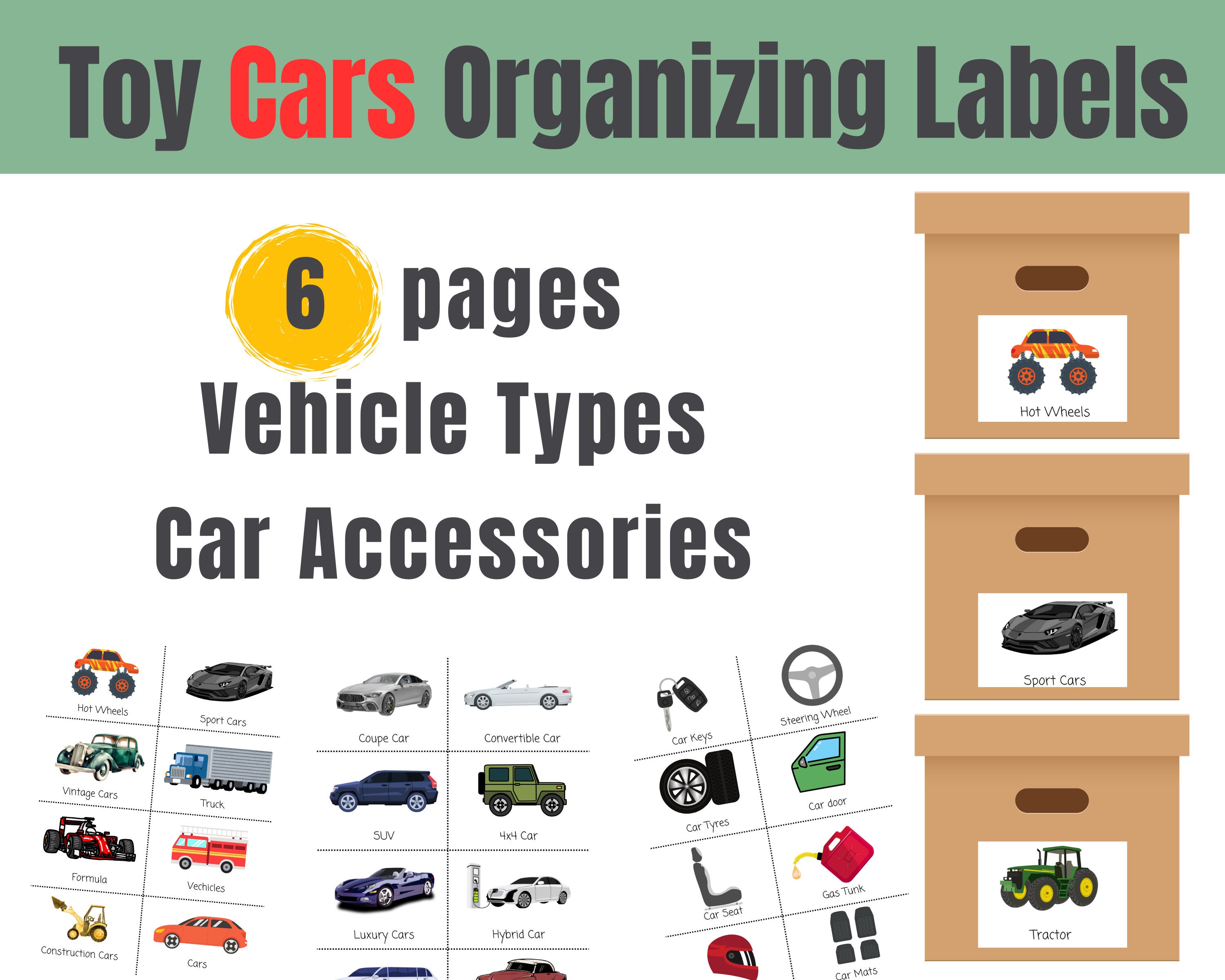 Printable Toy Car Organization Labels | Playroom Storage Bin Tags ...