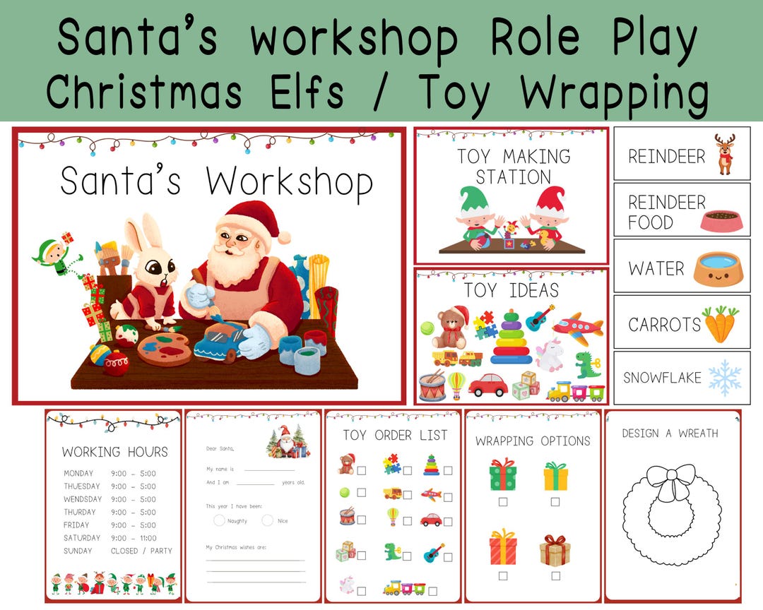 Santa’s Workshop Pretend Play Kit, Christmas Preschool Activities ...