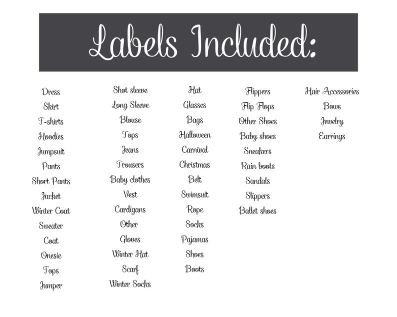 Closet Drawer Lables, Kids Dresser Drawer Labels, Kids Closet Storage ...