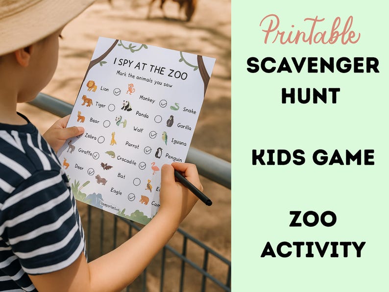 Kids Zoo Scavenger Hunt Printable Activity, I Spy at Zoo Homeschool ...