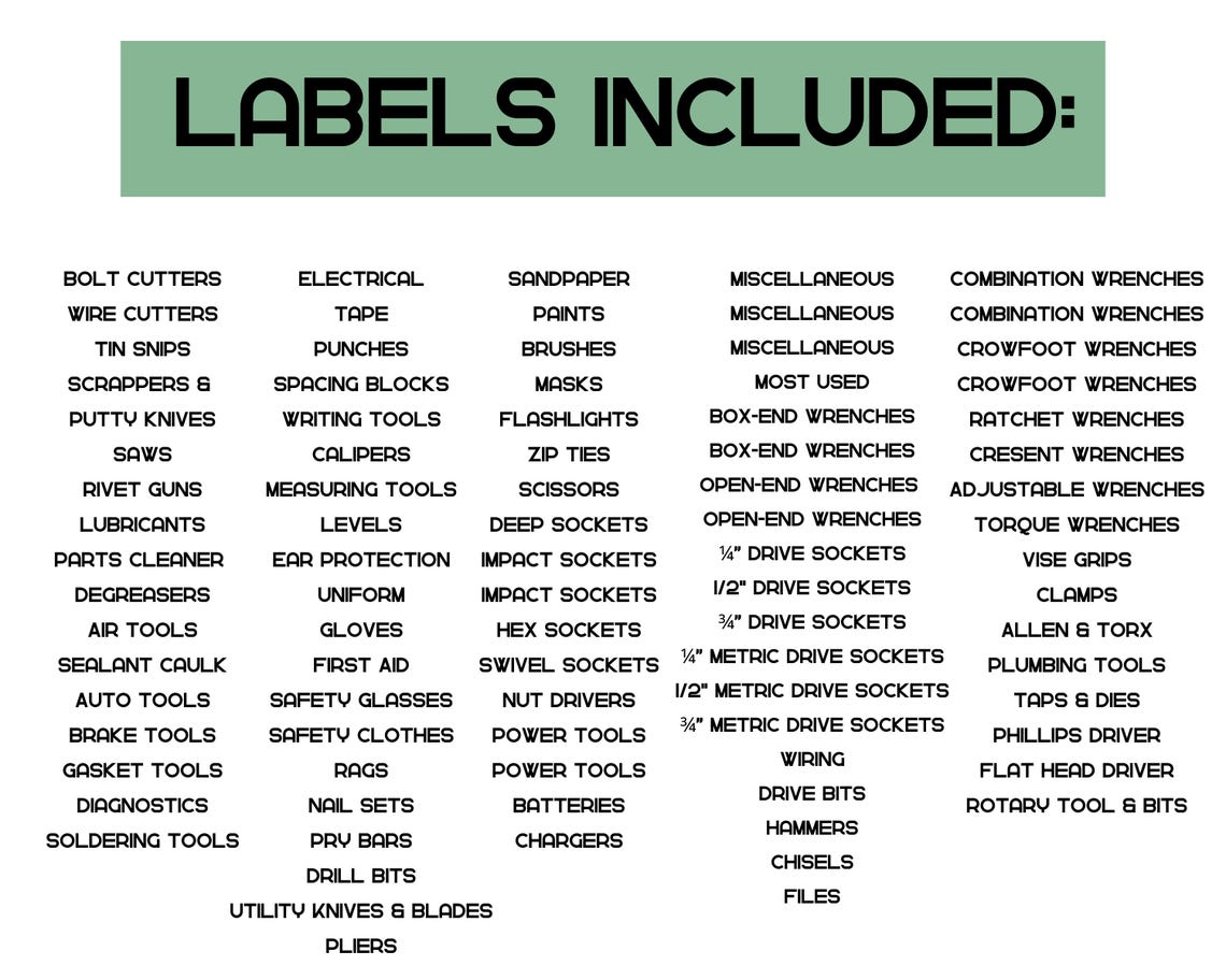 Printable Toolbox Labels | Basement Storage Bin | Garage Workshop Tools ...