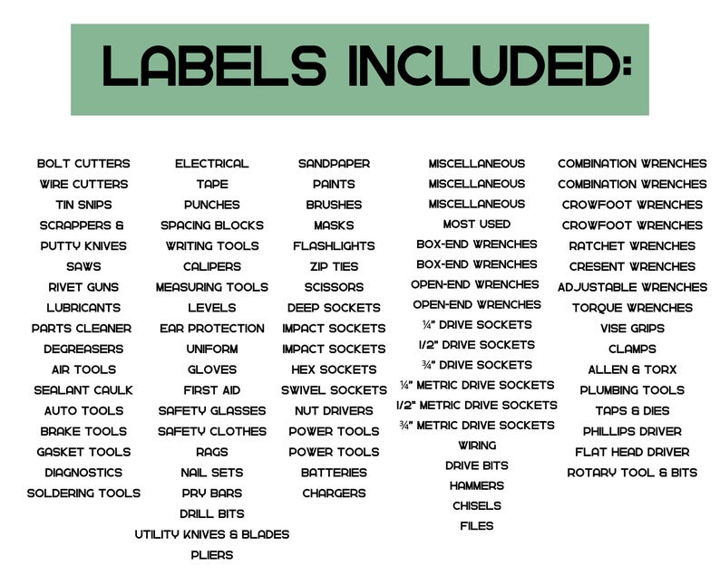Printable Toolbox Labels | Basement Storage Bin | Garage Workshop Tools ...