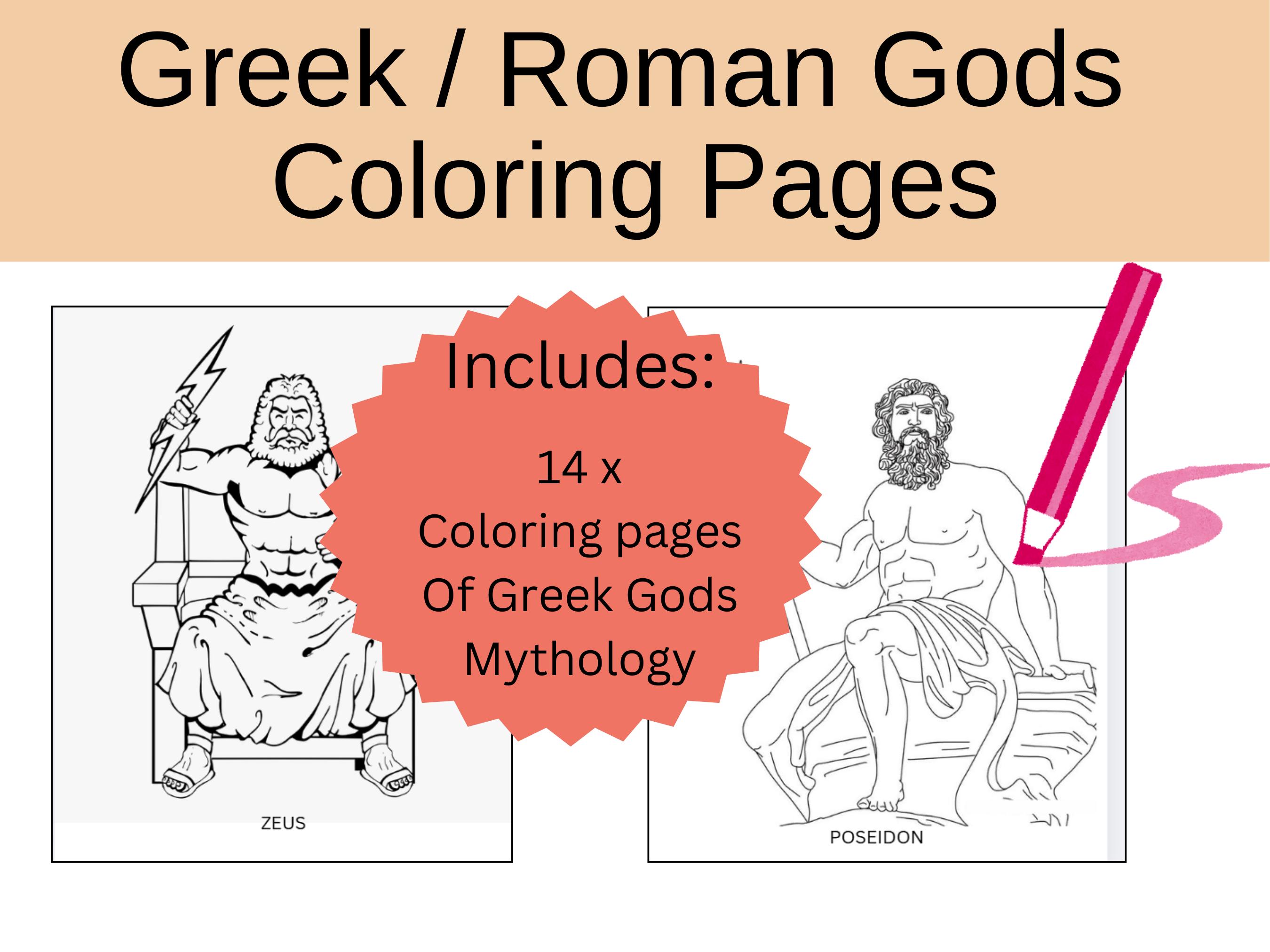 Greek Gods Printable Coloring Pages for Kids, Roma God Classroom and ...