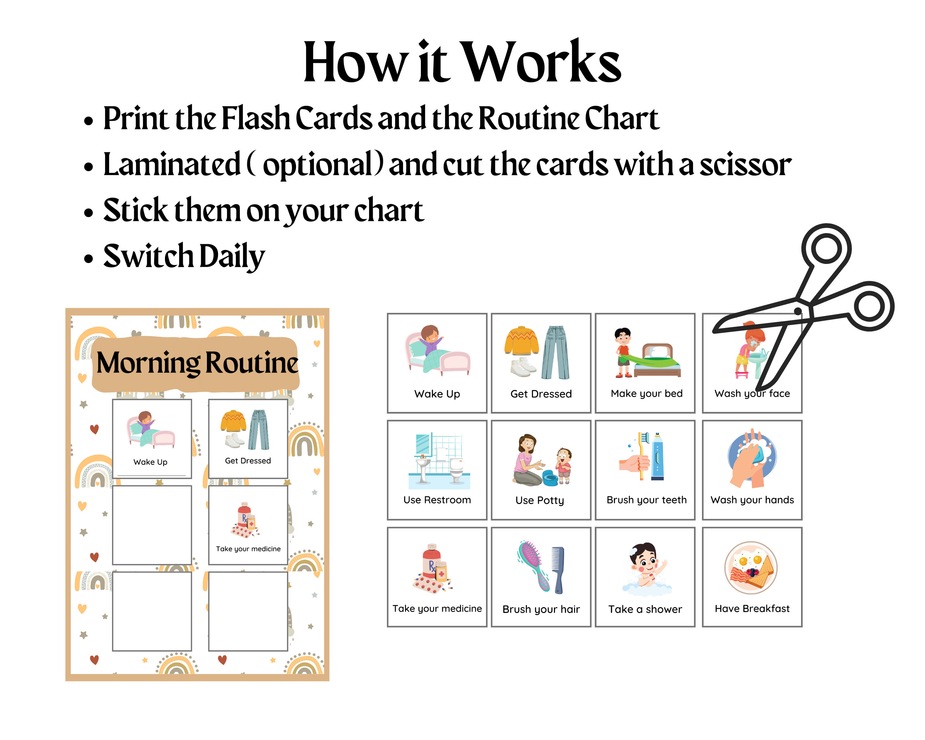 48 Morning Routine Cards for Kids, Rise and Shine Flash Cards,visual ...
