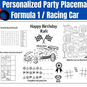 Racing Car Party Placemat | Printable Formula 1 Party Coloring Page ...