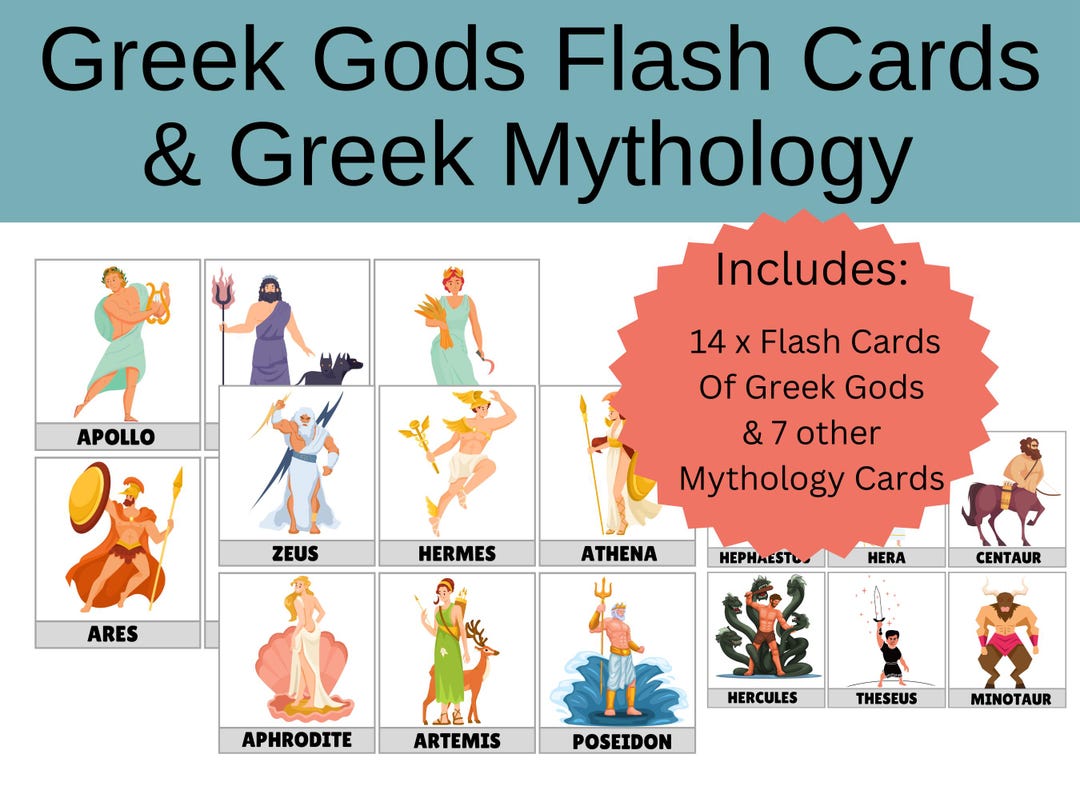 Greek Gods and Myths Learning Pack – 24 Printable Flashcards for Kids ...