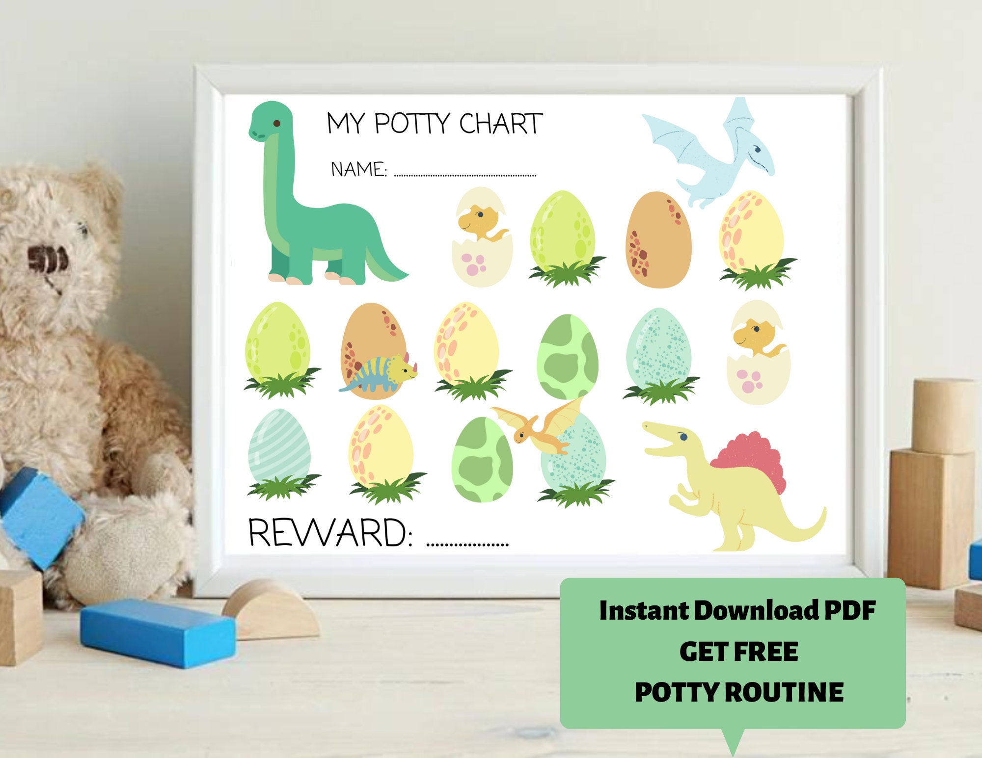 Printable Reward Chart - Dinosaur - Potty Training Chart -dinosaur Eggs ...
