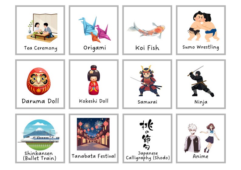 Japan Flashcards | 60 Printable Learning Cards | Japanese Culture ...