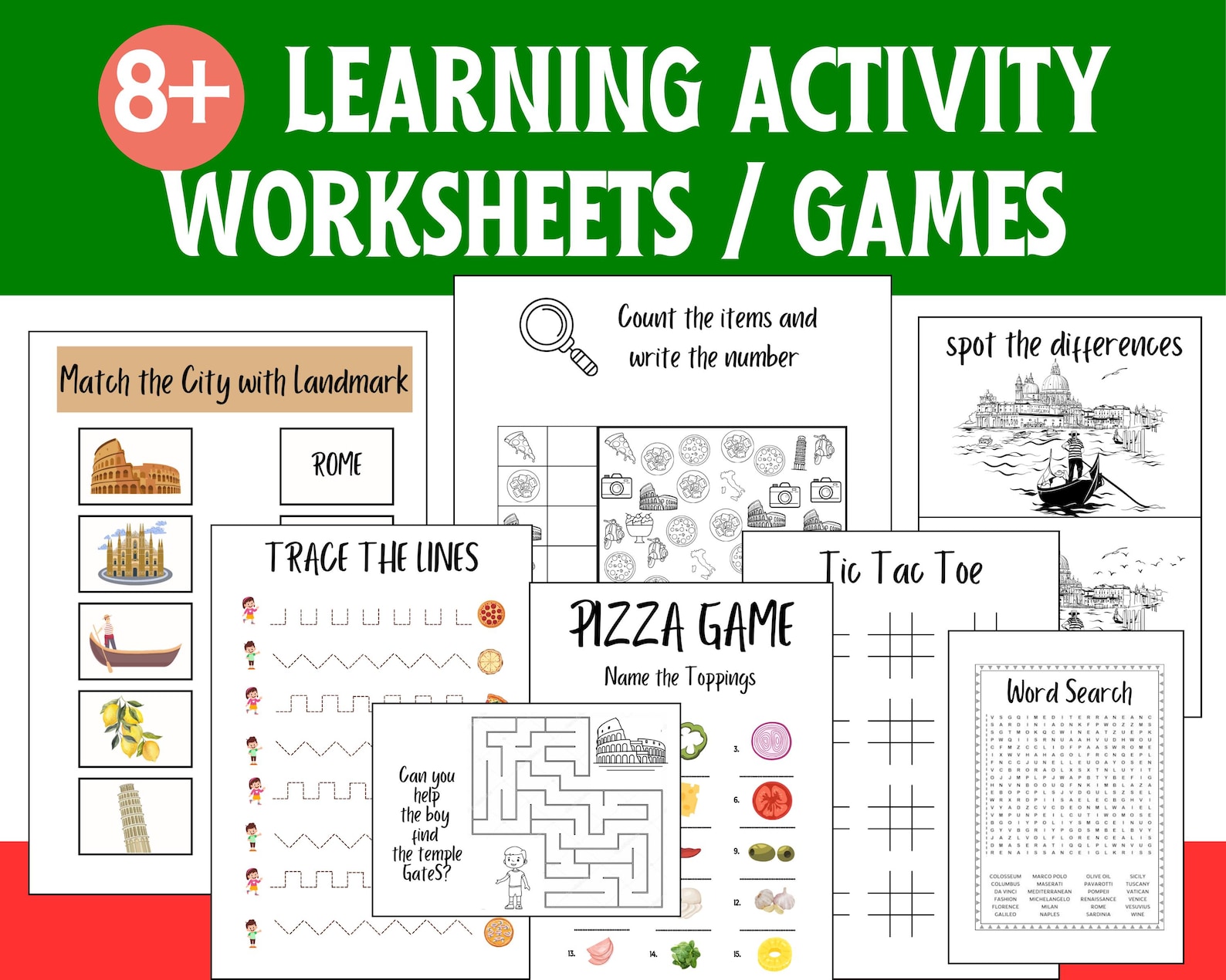 Italy Travel Activities, Kids Printable Worksheets for Italy ,coloring ...