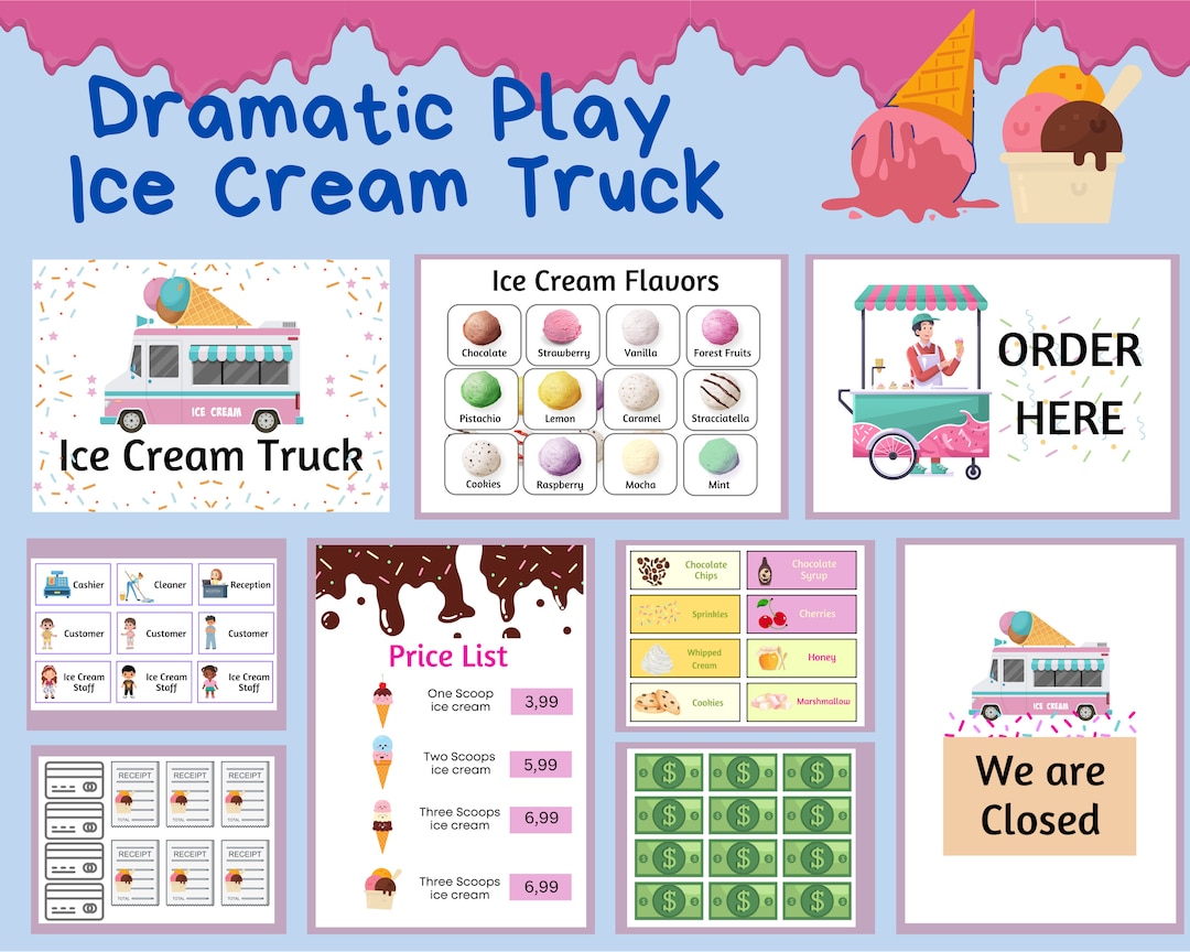 Pretend Play Ice Cream Shop Dramatic Play Kit Summer Activity Preschool