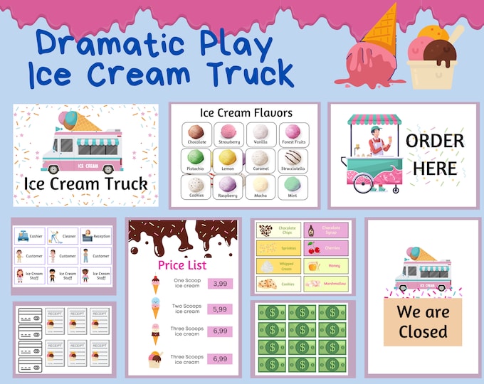 PRINTABLE Ice Cream Shop Dramatic Play Kit | Summer Activity ...