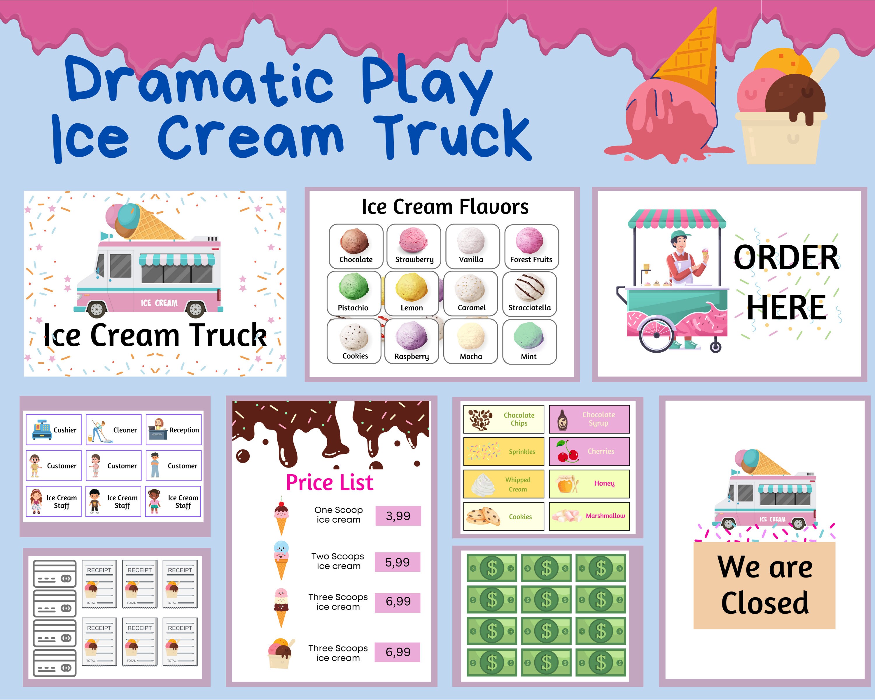 Pretend Play Ice Cream Shop Dramatic Play Kit Summer Activity Preschool ...