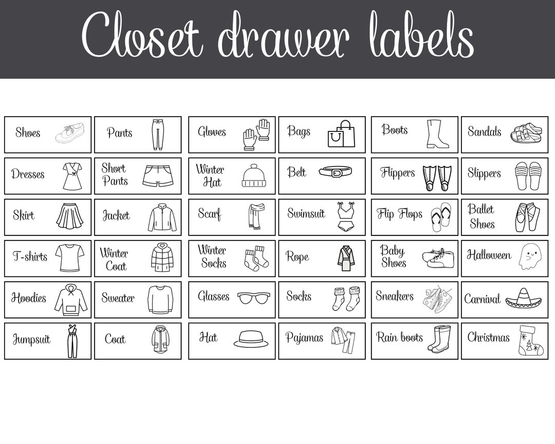 Closet Drawer Lables, Kids Dresser Drawer Labels, Kids Closet Storage ...