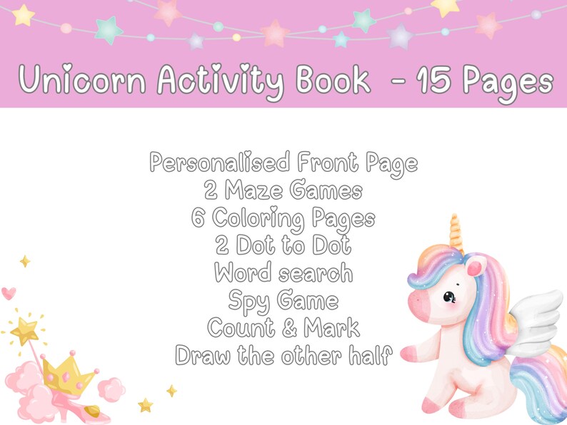Personalized Unicorn Girl Activity Sheets, Unicorn Coloring Pages ...