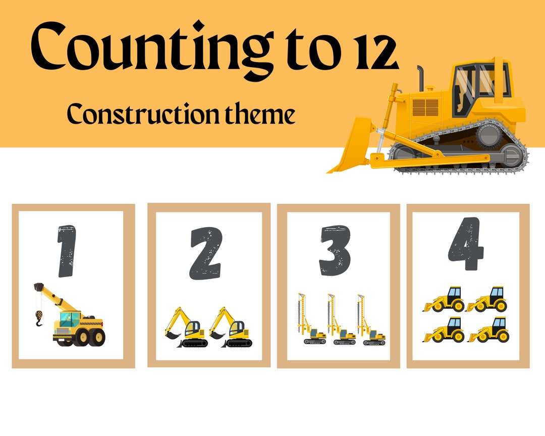 Construction Number Flashcards, Counting Cards, Printable 0-20 Learning ...