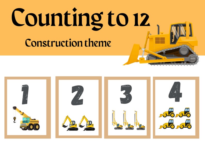 Construction Number Flashcards, Counting Cards, Printable 0-20 Learning ...