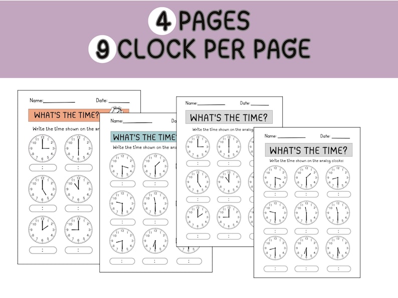 Printable Telling Time Worksheets for Kids, Clock Learning Activity for ...
