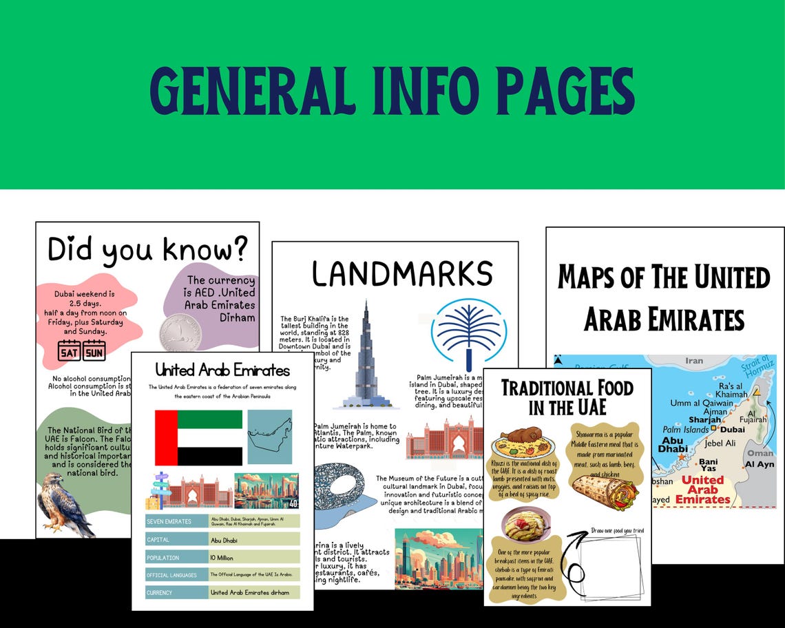 Dubai & UAE Kids Travel Journal | Printable Activities | Learning Games ...