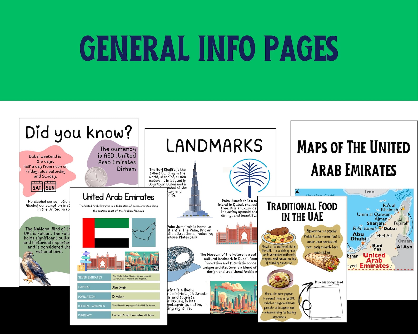 Dubai & UAE Kids Travel Journal | Printable Activities | Learning Games ...