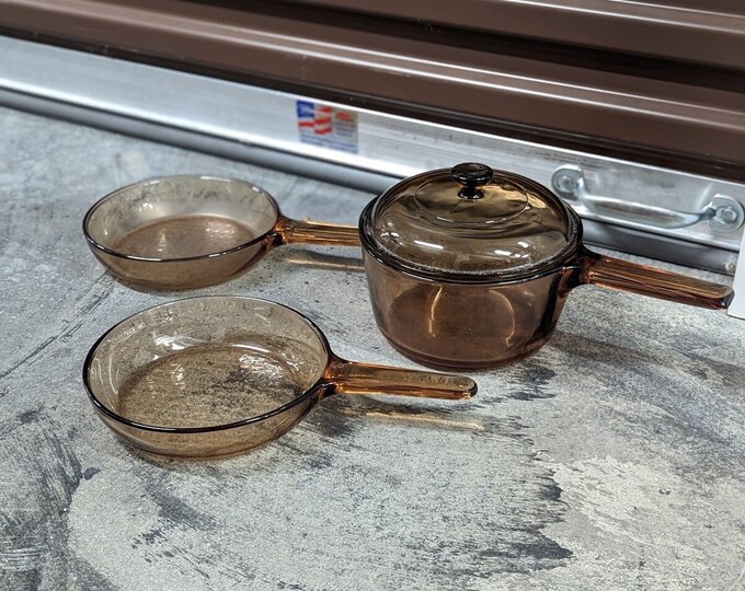 Vintage Vision Amber Brown Glass Pot and Sauce Pan Set of 4 1980s - Etsy