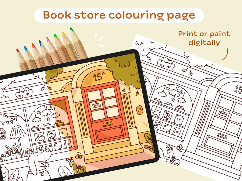 Cosy Book Store Colouring Page Digital Download Instant - Etsy