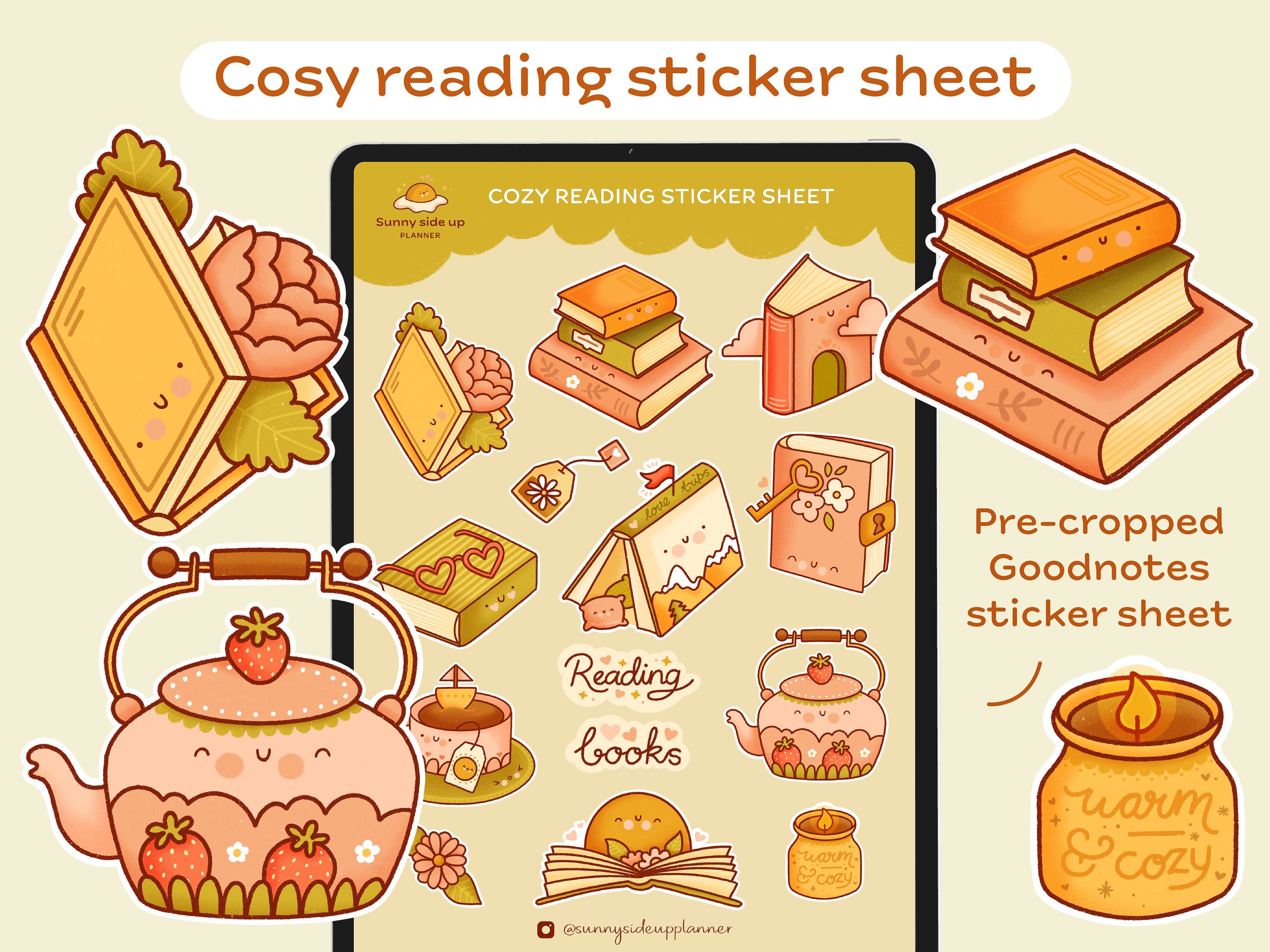 Reading Digital Stickers Book Sticker Set Cosy Reading - Etsy