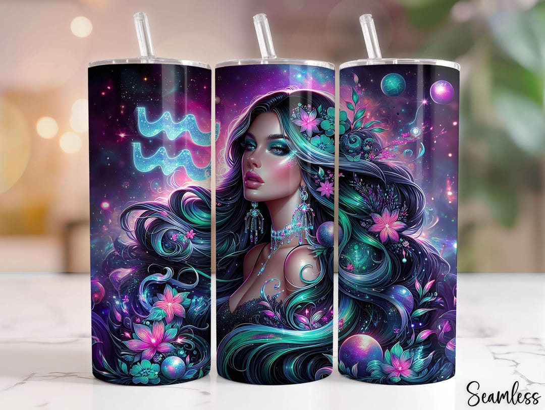 Aquarius Zodiac Tumbler Wrap, Zodiac 20 Oz Skinny Tumbler Sublimation ...