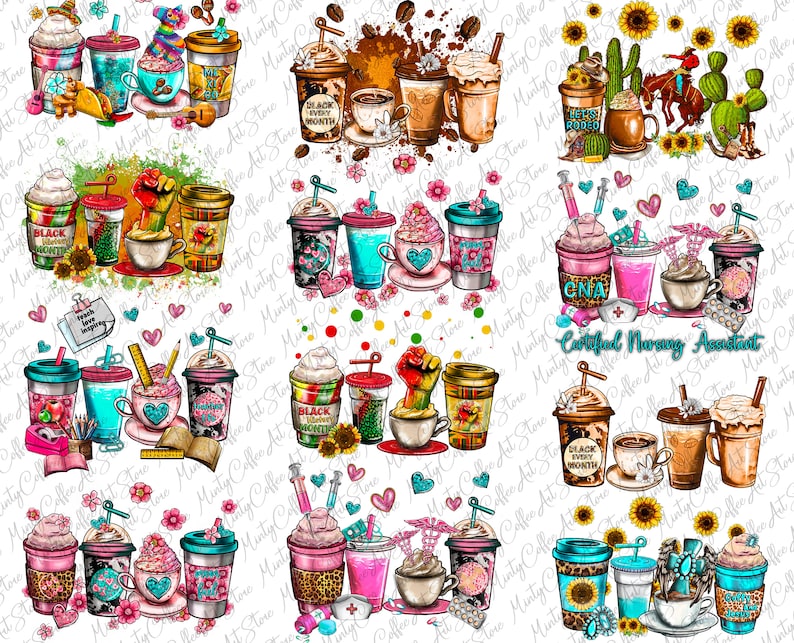 Coffee Cups PNG Sublimation Designs Bundle (digital Download) - Etsy