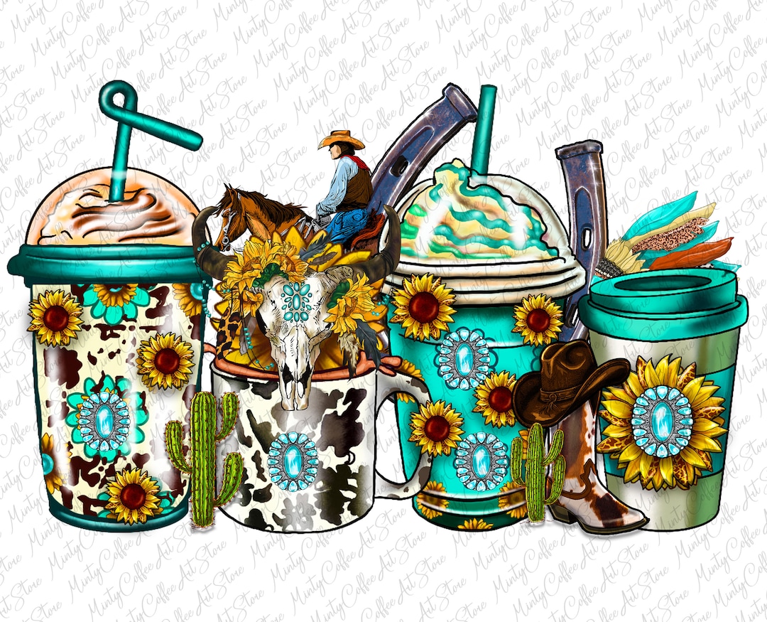 Western Coffee Cups Png Sublimation Design Coffee Cups Png - Etsy
