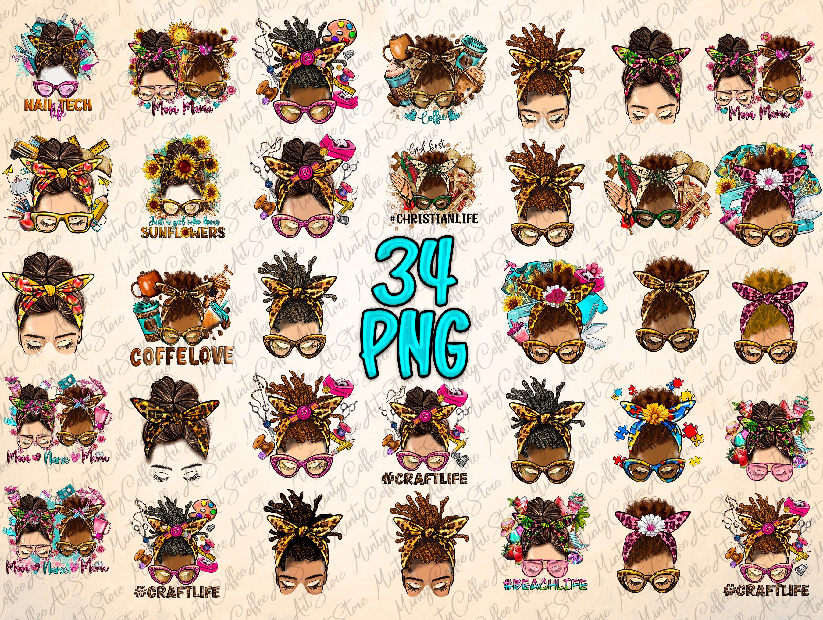 Messy Bun Sublimation Designs, 34 PNG Bundle (digital Download) - Etsy