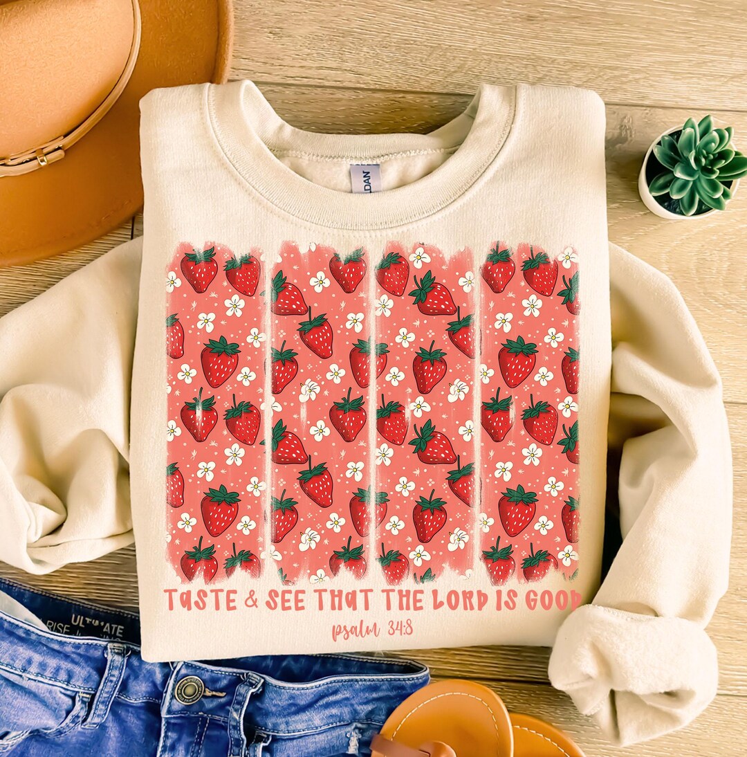 Strawberry Taste and See Png, Floral Png, Bible Verse Png, Christian ...