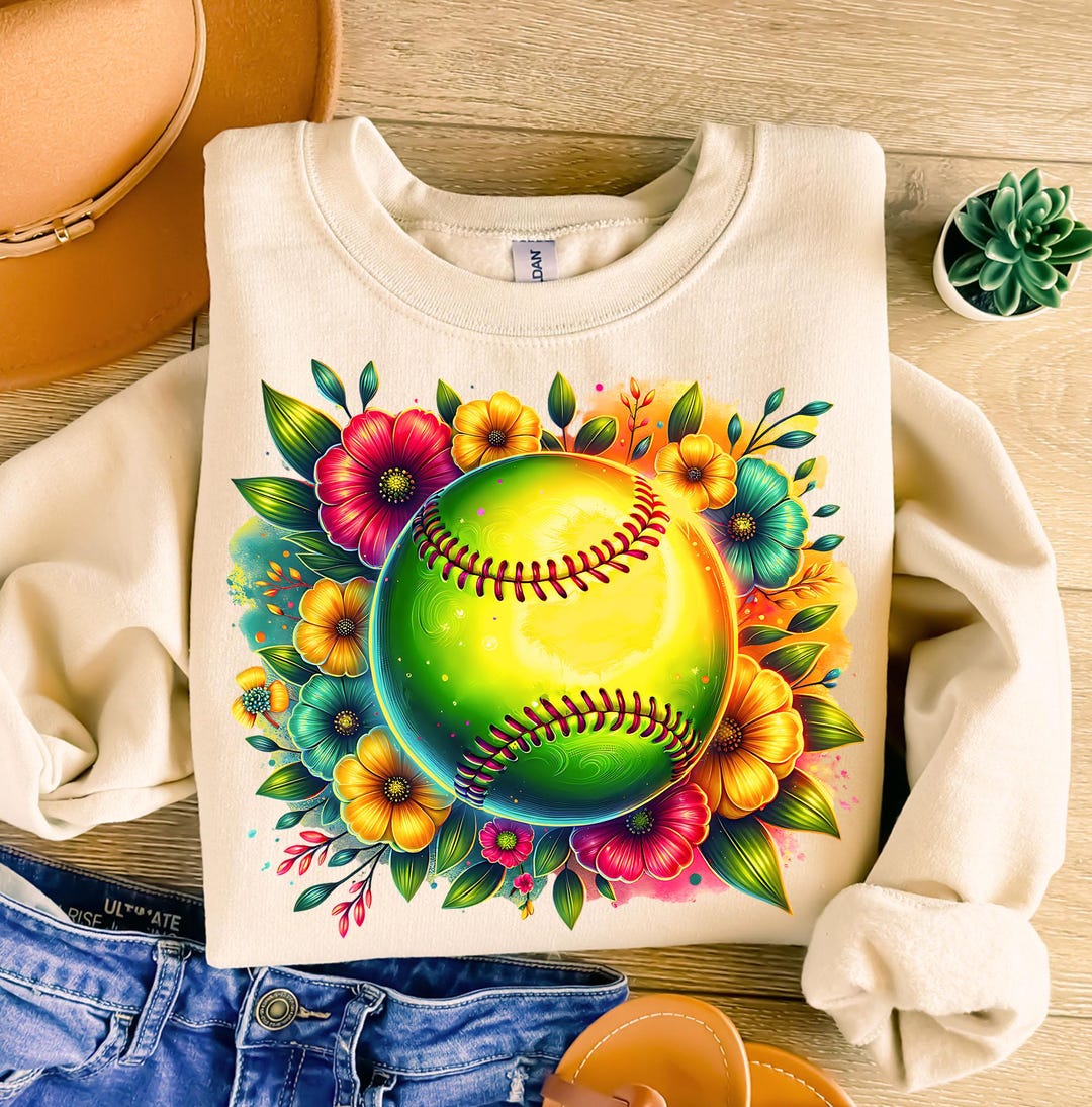 Floral Softball PNG, Softball Png, Coquette Softball Png, Sunflowers ...