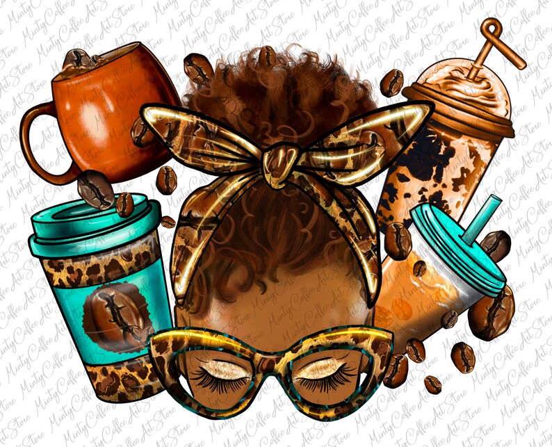 Afro Messy Bun Coffee Png Sublimation Design Black Woman Png - Etsy