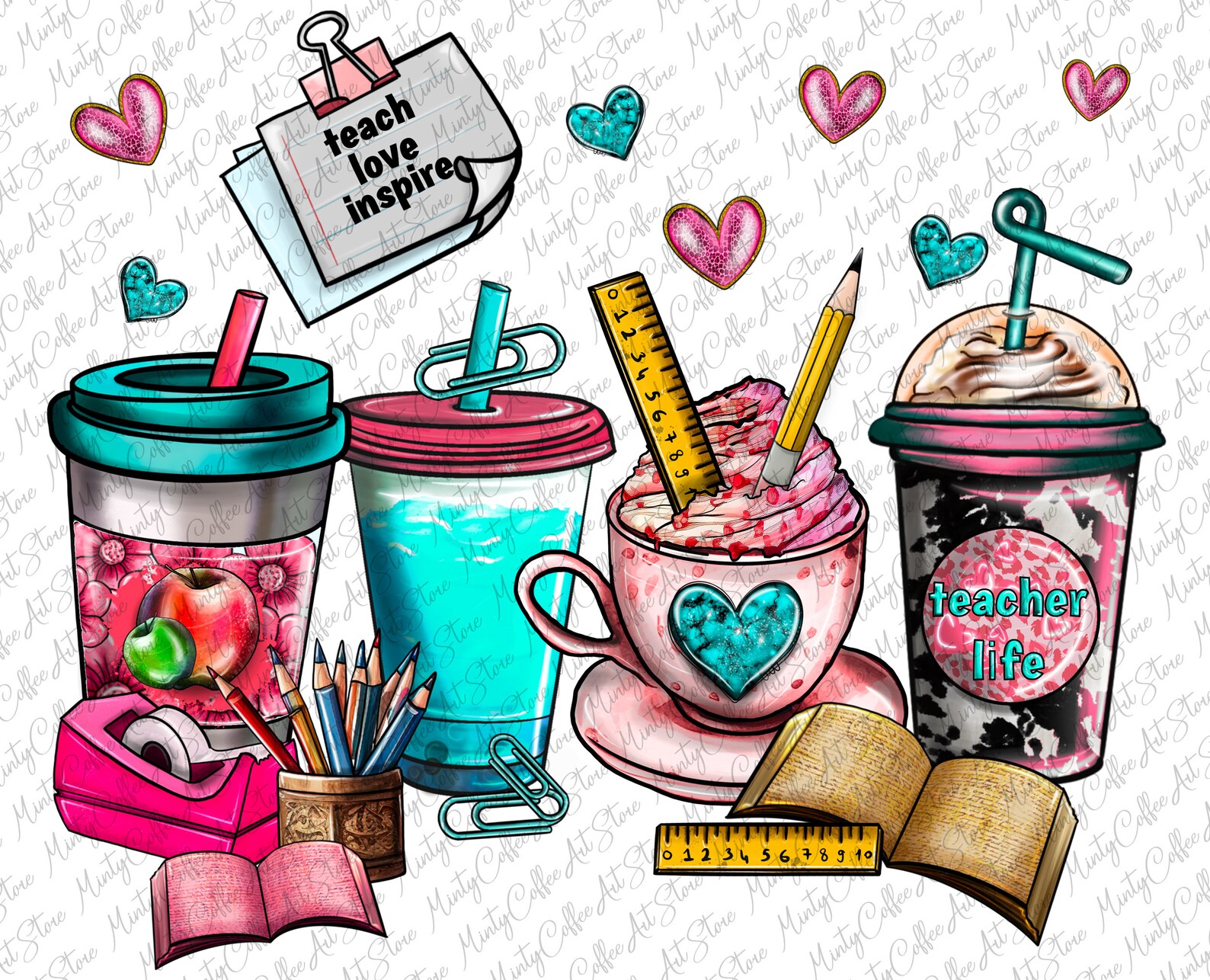 Teacher Coffee Cups Png Sublimation Teacher's Day Png - Etsy