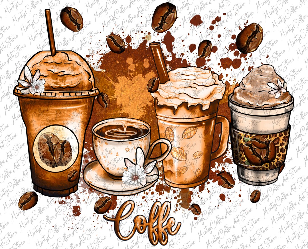 Coffee Cups Png Sublimation Coffee Png Watercolor Coffee - Etsy