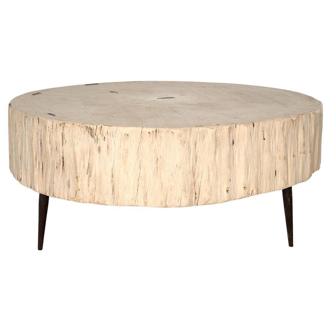 Rustic Round Wood Coffee Table With Iron Legs Industrial Chic Living ...