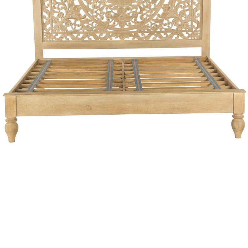 Handcarved Solid Mango Wood Bed Carving Headboard Bedroom Bed Indian ...