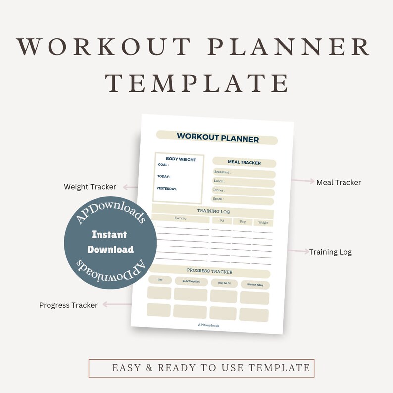 Gym Fitness Planner Tracker Printable Digital Download Pack Meal ...