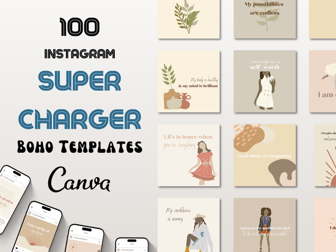 Instagram Boho Templates, Canva Templates for Instagram, Boho Aesthetic ...