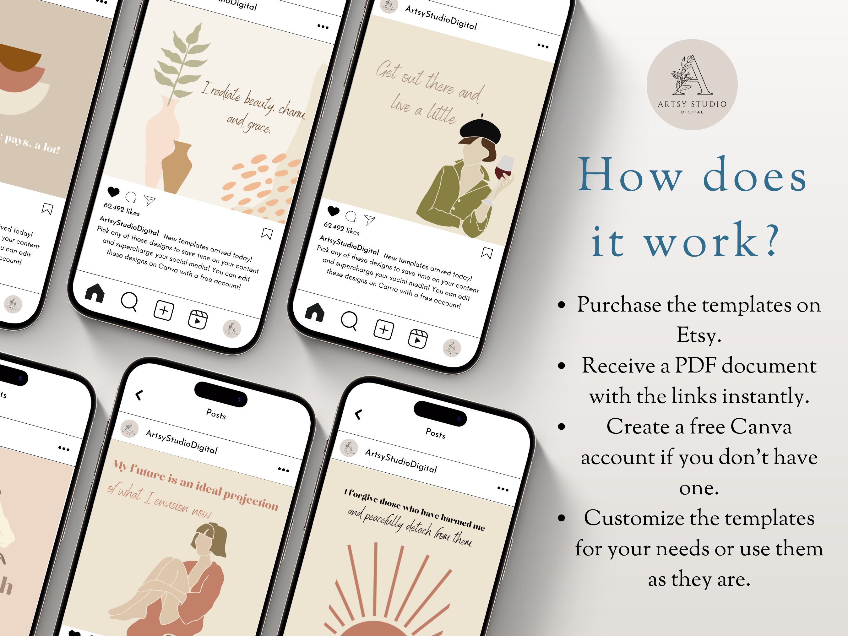 Instagram Boho Templates, Canva Templates for Instagram, Boho Aesthetic ...