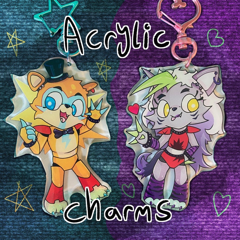 FNAF Ruin Freddy & Roxy 3 Inch Double Sided Acrylic Charms - Etsy