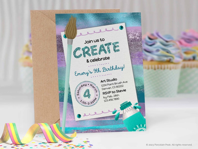 Editable Art Birthday Party Invitation Template - Etsy