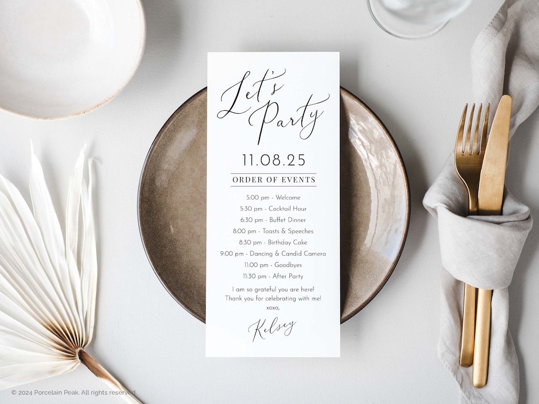 Party Program Template, Birthday Party Itinerary, Black & White ...